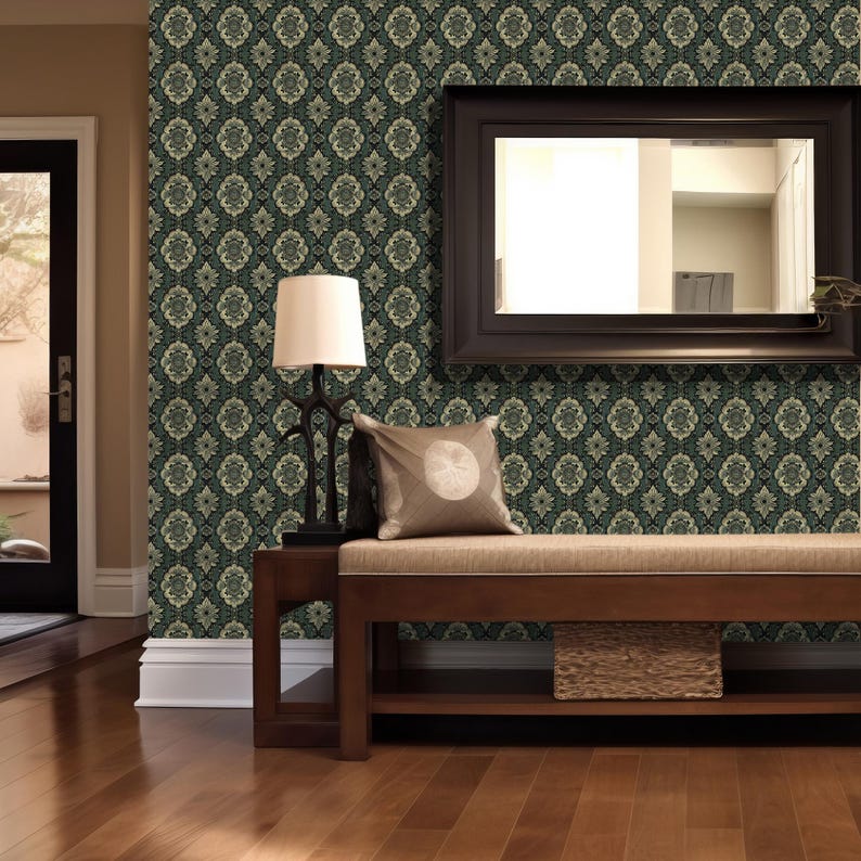 Vintage Dark Green Wallpaper Roll, William Morris Bohemian Design ...