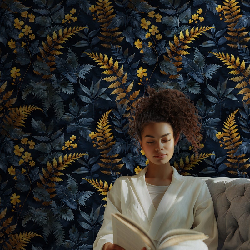 Navy Gold Wallpaper - Etsy