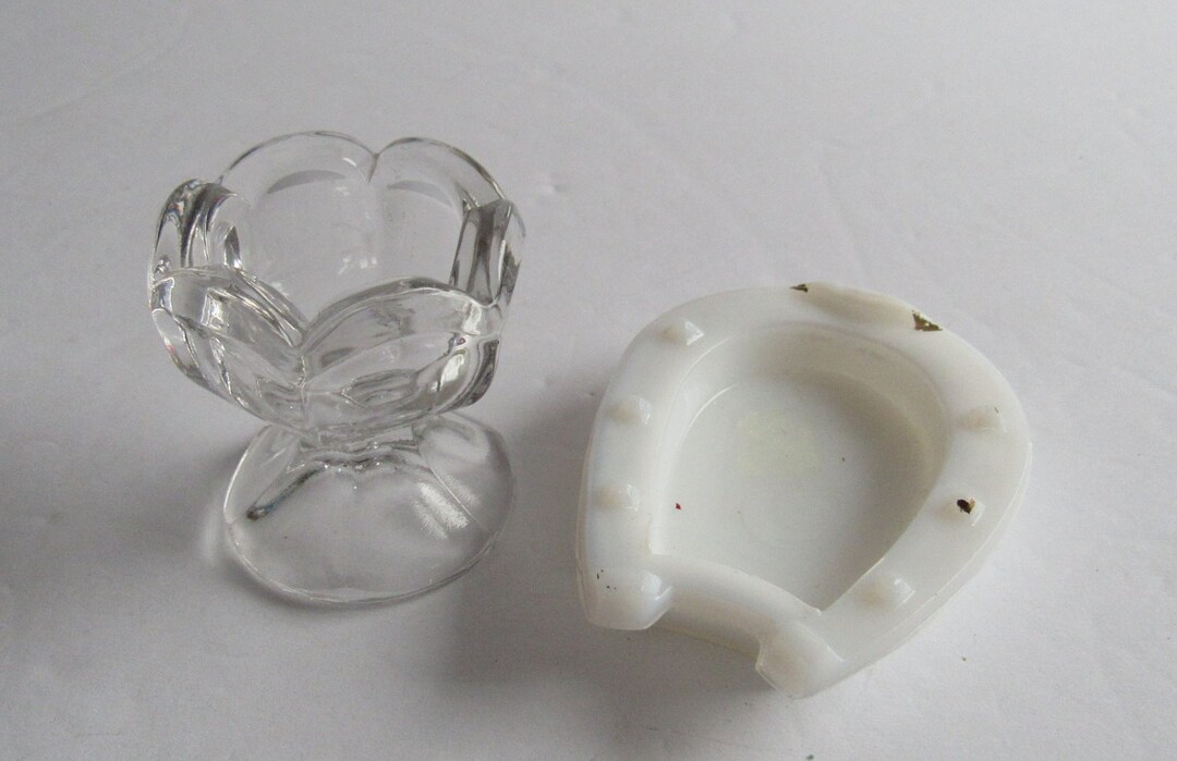 2 Vintage Glass Open Salt Dips One Horseshoe Shaped Milk - Etsy