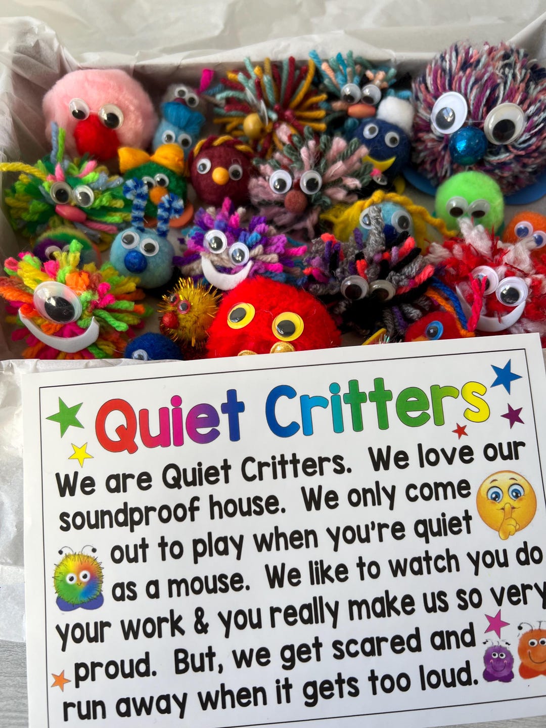 QUIET CRITTERS -DIY Set, Poem and Poms Teacher Resource, Classroom ...