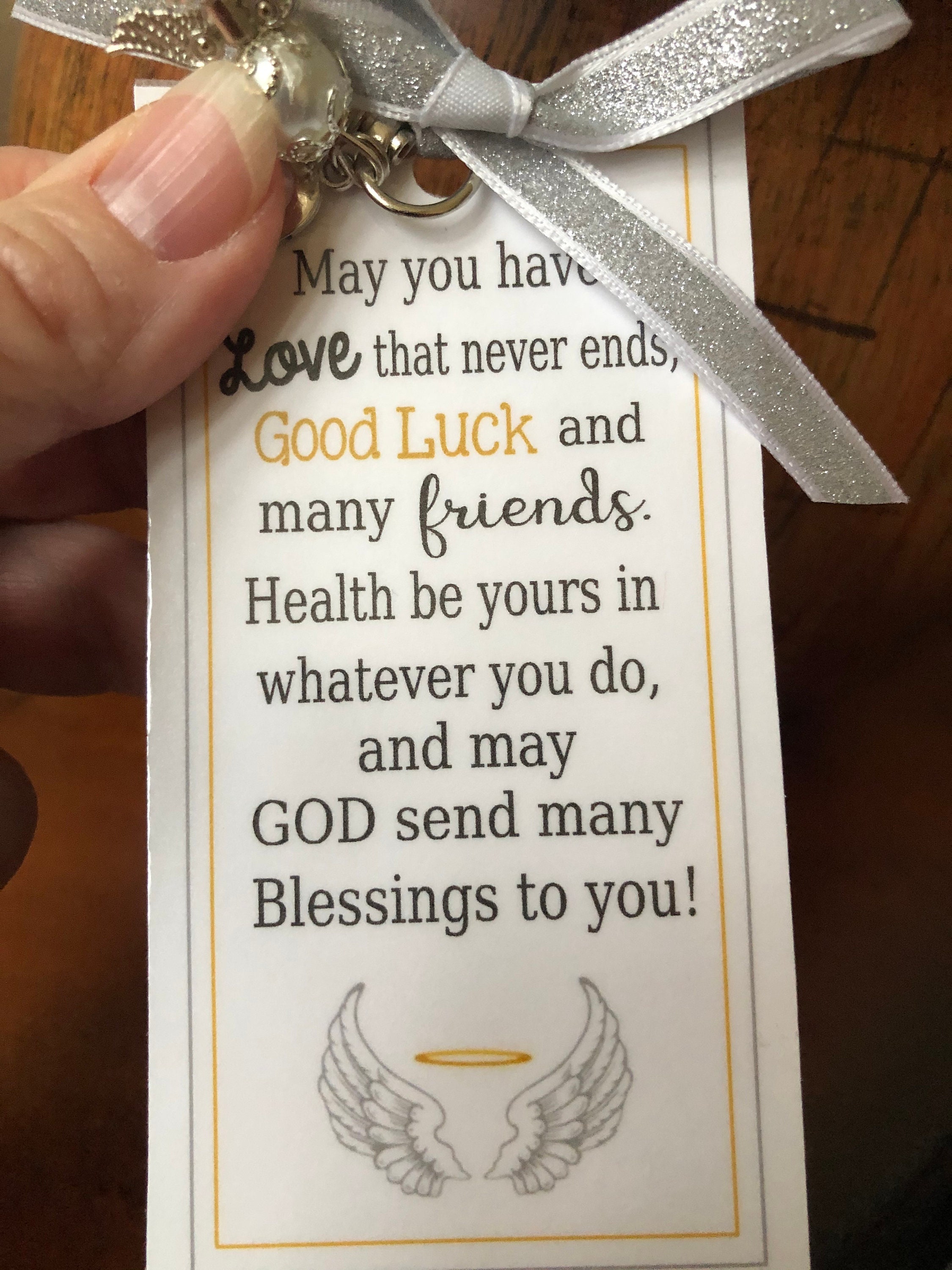 A GOOD LUCK Guardian Angel keychain Card God Bless You Charm | Etsy