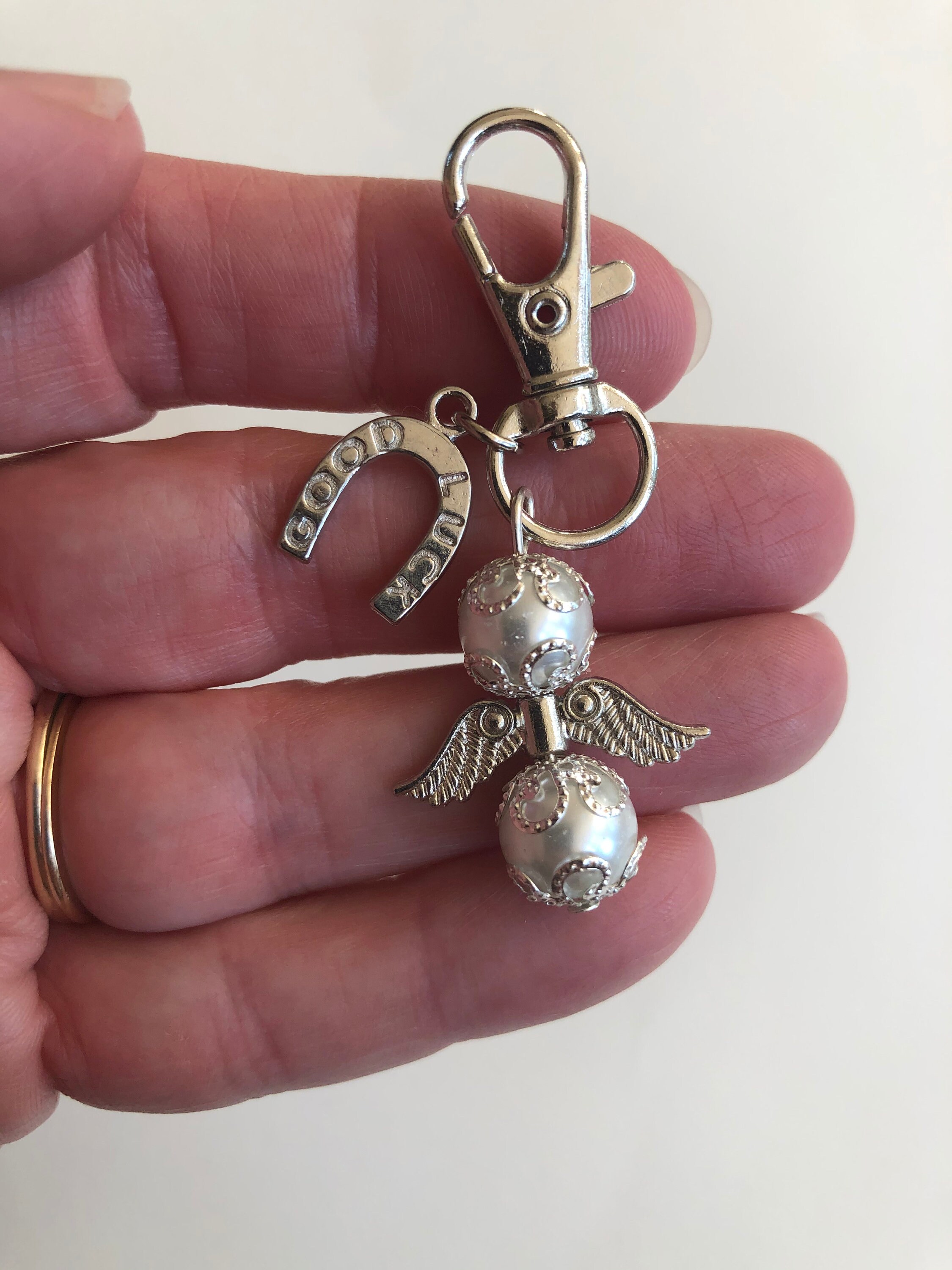 GOOD LUCK Angel keychain Card God Bless You Charm gift | Etsy