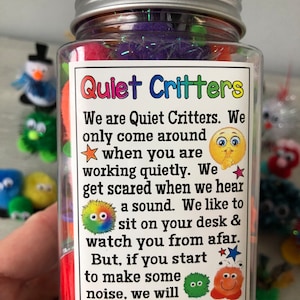 QUIET CRITTERS - LG. Jar With Poem & Poms Teacher Resource, Classroom ...