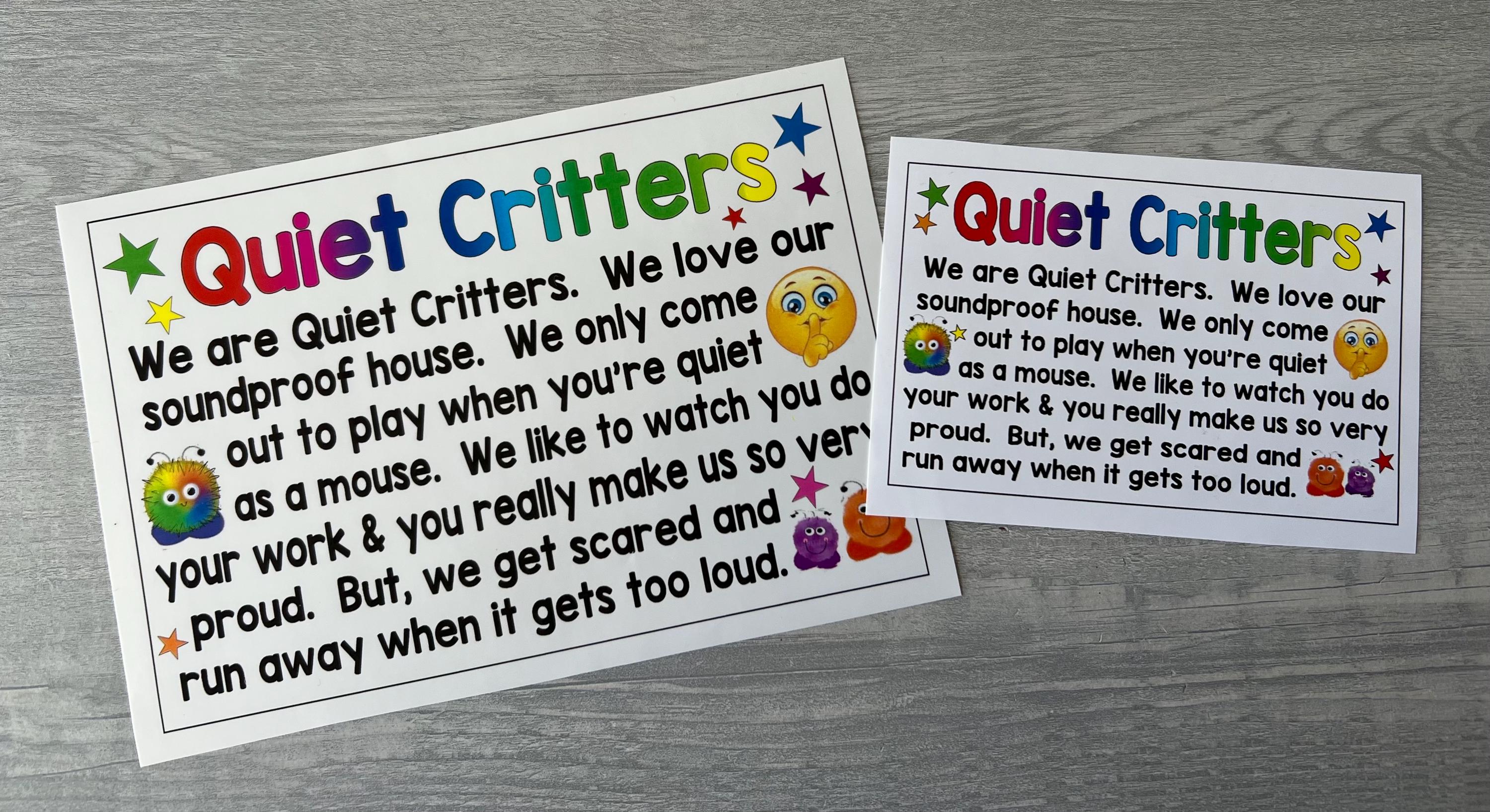 QUIET CRITTERS -DIY Set, Poem and Poms Teacher Resource, Classroom ...