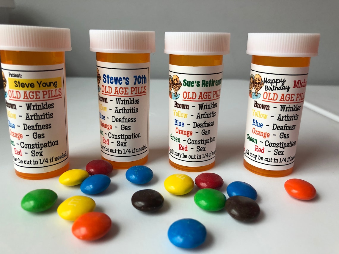Personalized OLD AGE PILL Medicine Bottles Gag Gifts funny - Etsy