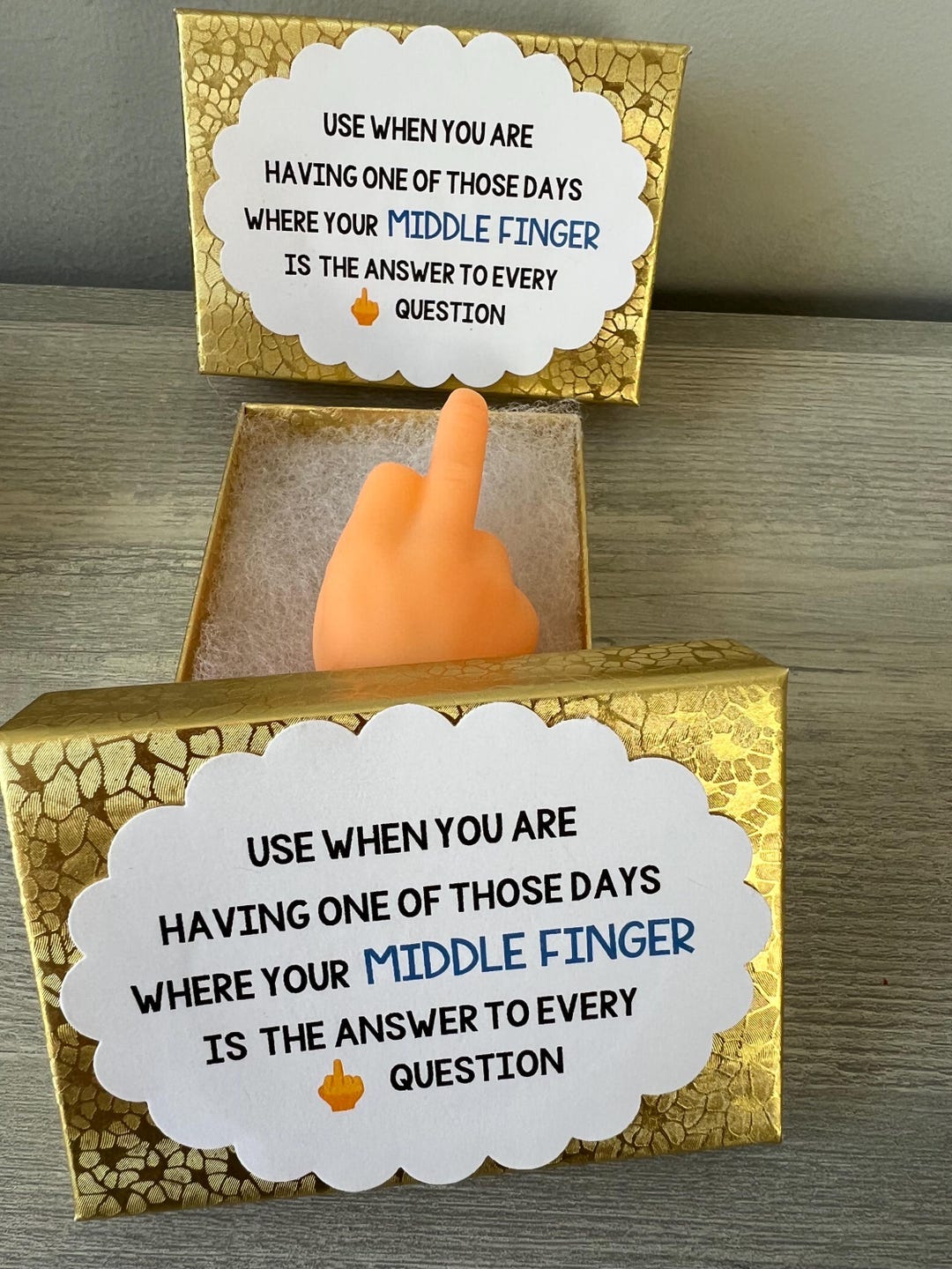 MIDDLE FINGER Kind of Day - Funny Gag Gold Gift Box With Flipping the ...