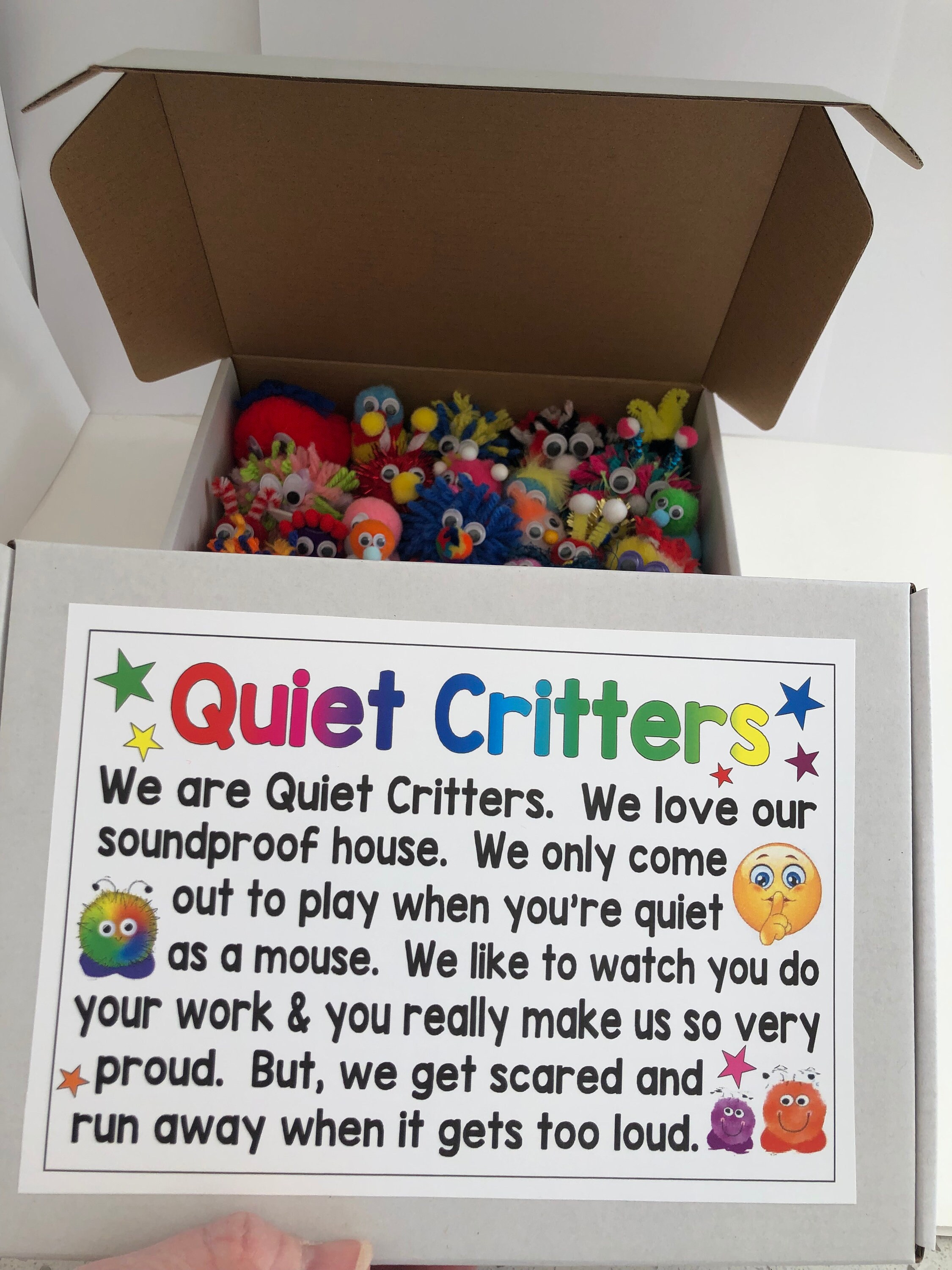 QUIET CRITTERS- XL Box Filled With Poem & Poms Teacher Resource ...