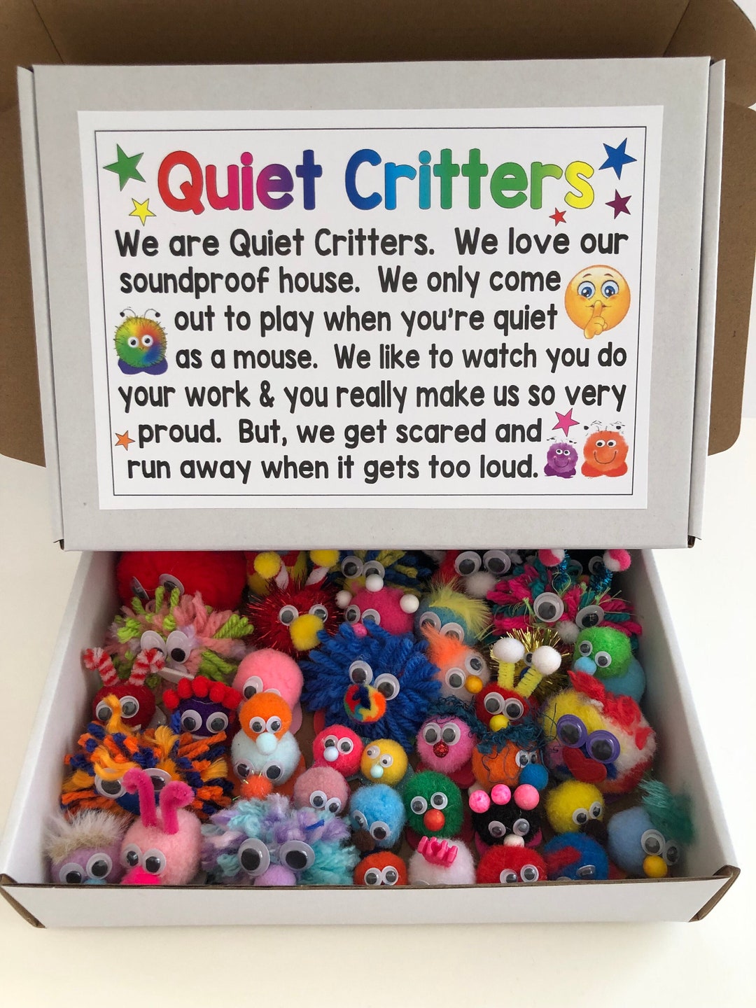 QUIET CRITTERS- XL Box Filled With Poem & Poms Teacher Resource ...