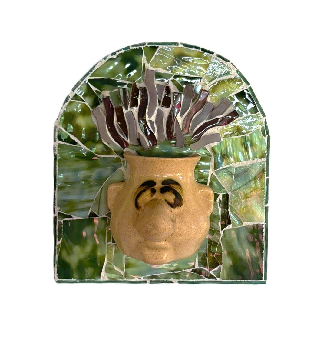 Stained Glass Mosaic Funny Face Planter – Handmade Ceramic Wall Art - Etsy