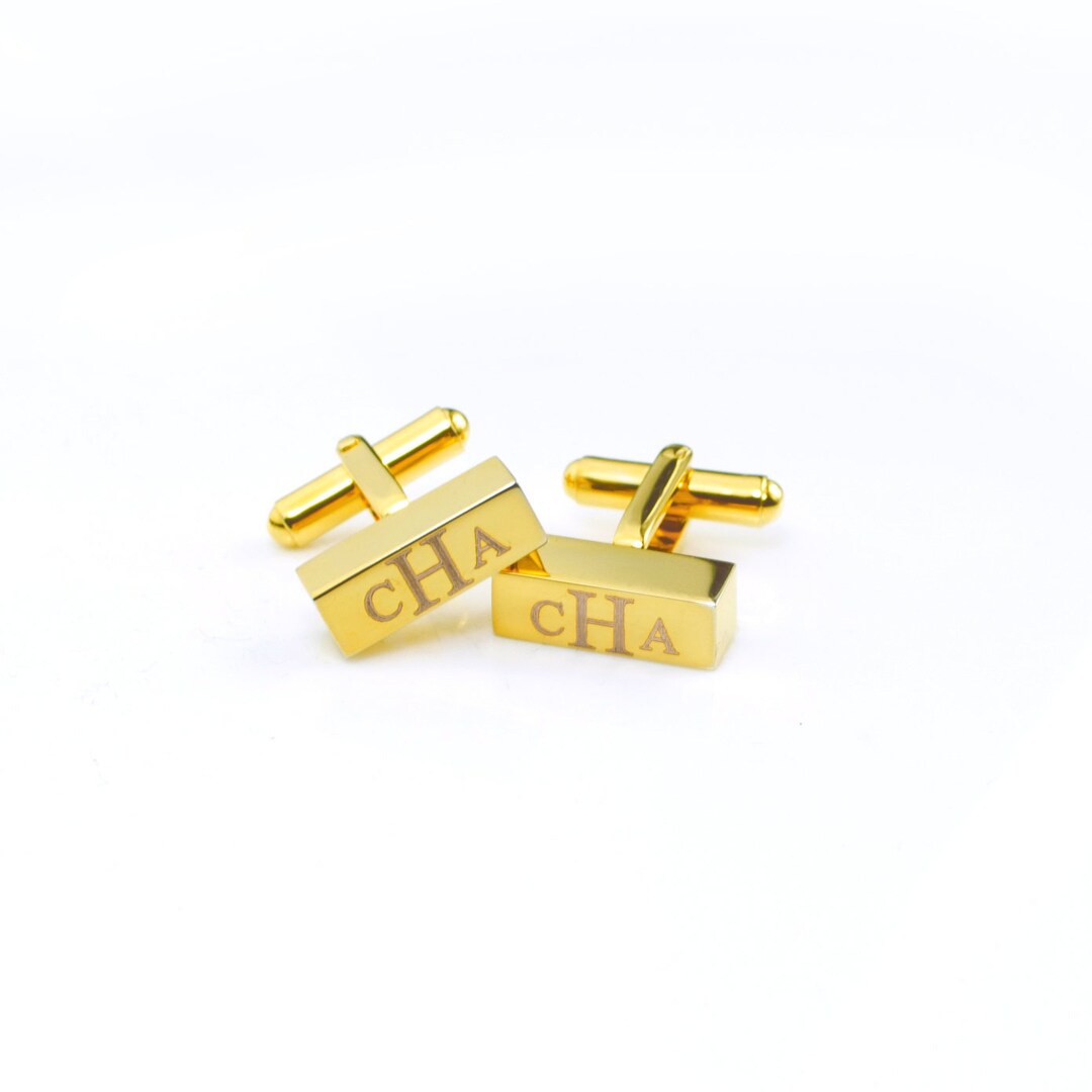 Monogram Bar Cufflinks With Initials • Name, Date Metal Cuff Links for ...