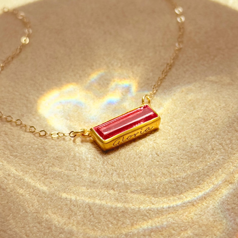 Personalized Ruby Bar Necklace • July Birthstone, Custom Name Pendant ...