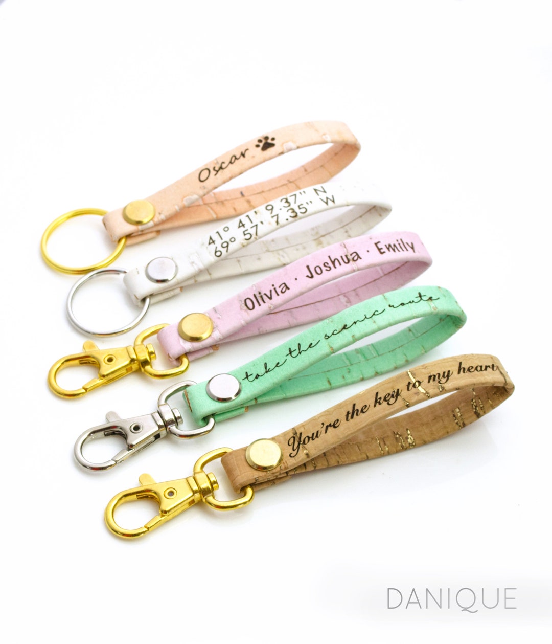 Personalized Natural Cork Keychains, Custom Engraved Coordinates ...