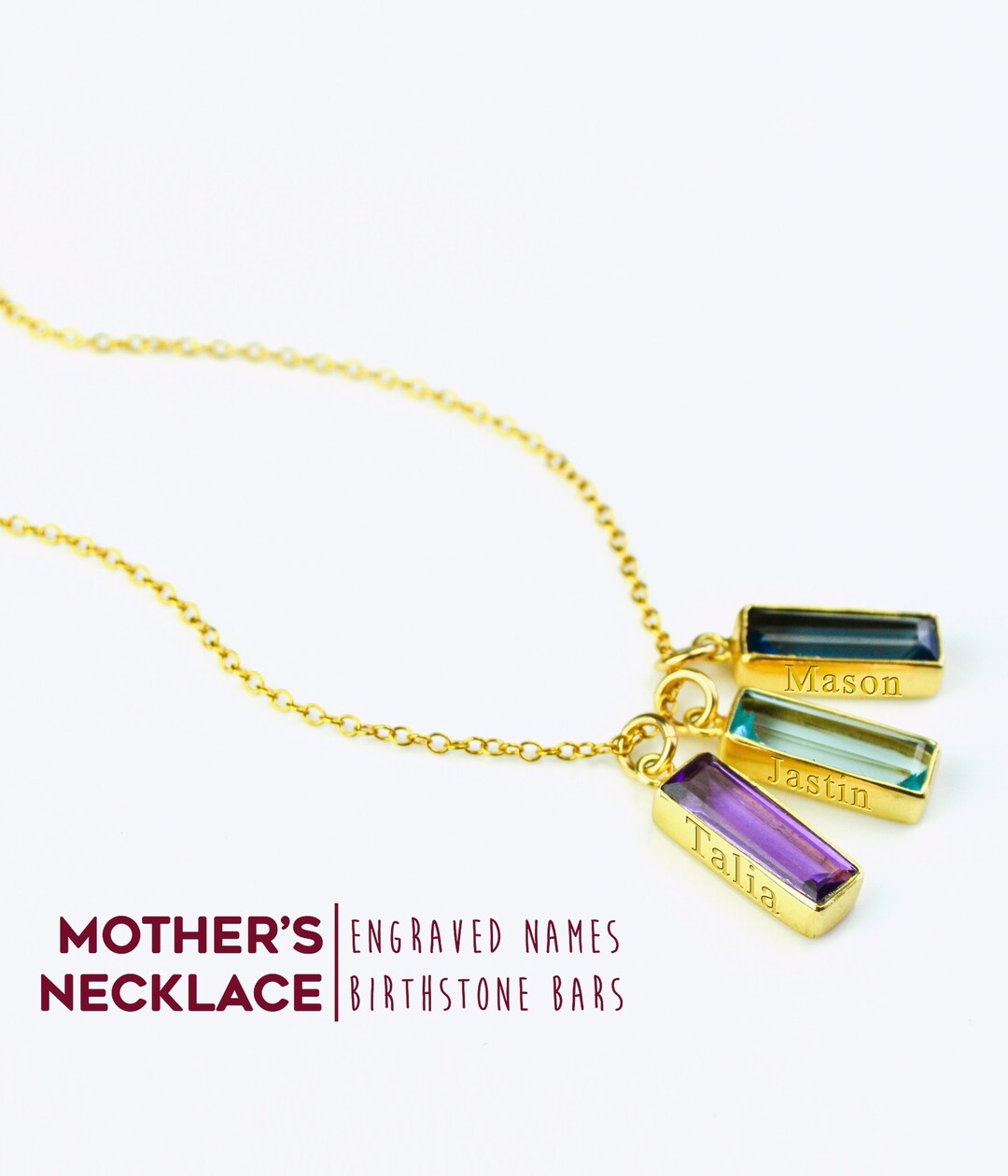 Custom Mom Necklace With Kids' Names & Birthstones • Multi Vertical ...