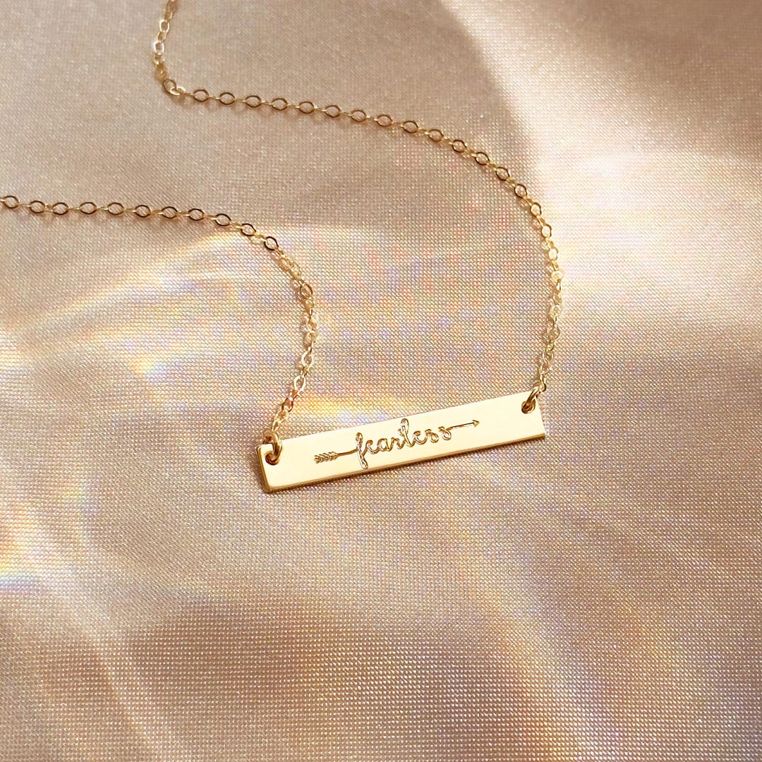 Fearless Necklace • Engraved Bar Jewelry, Motivational Mantra Necklace ...