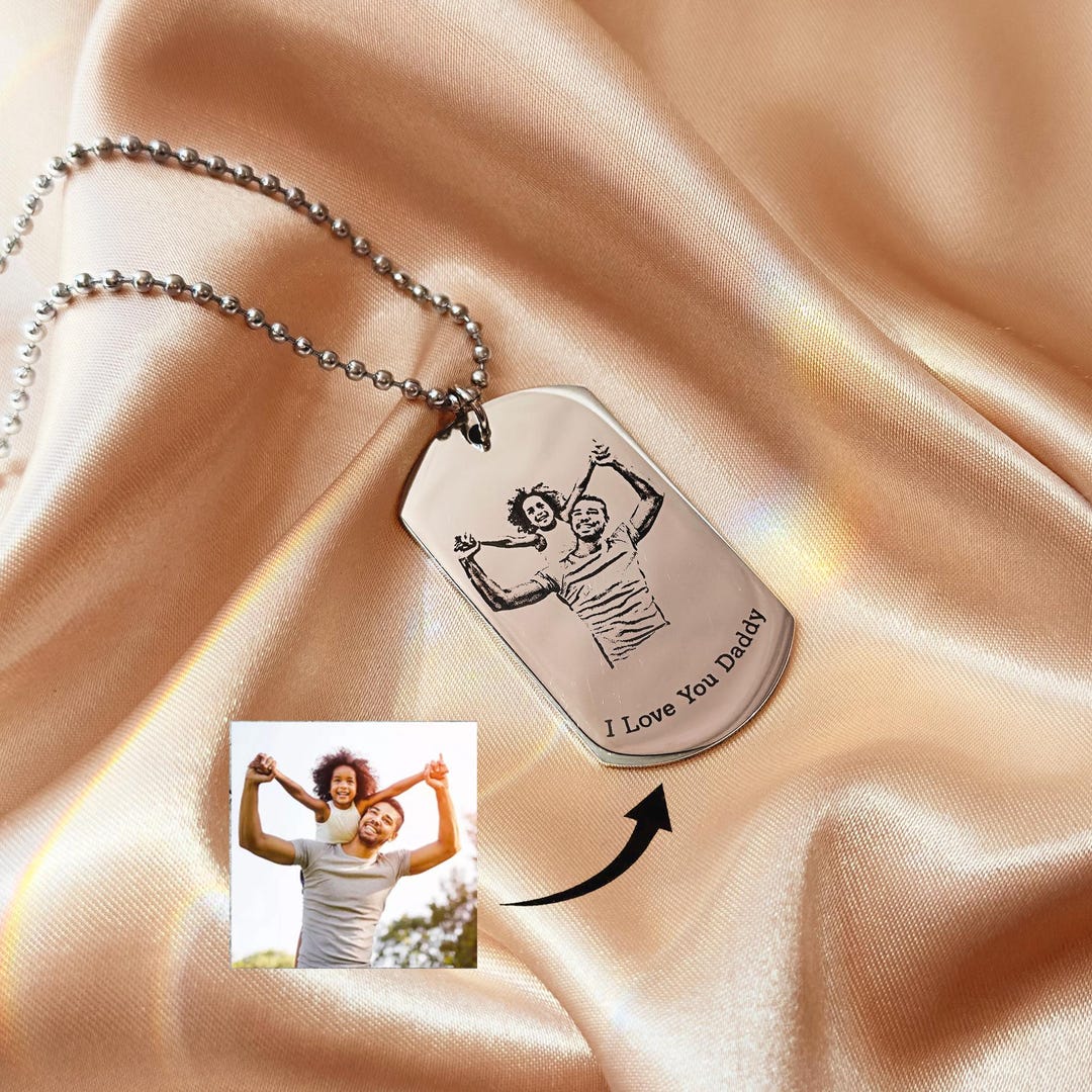 Large Custom Dog Tag Necklace for Men • Actual Photo, Drawing, or ...