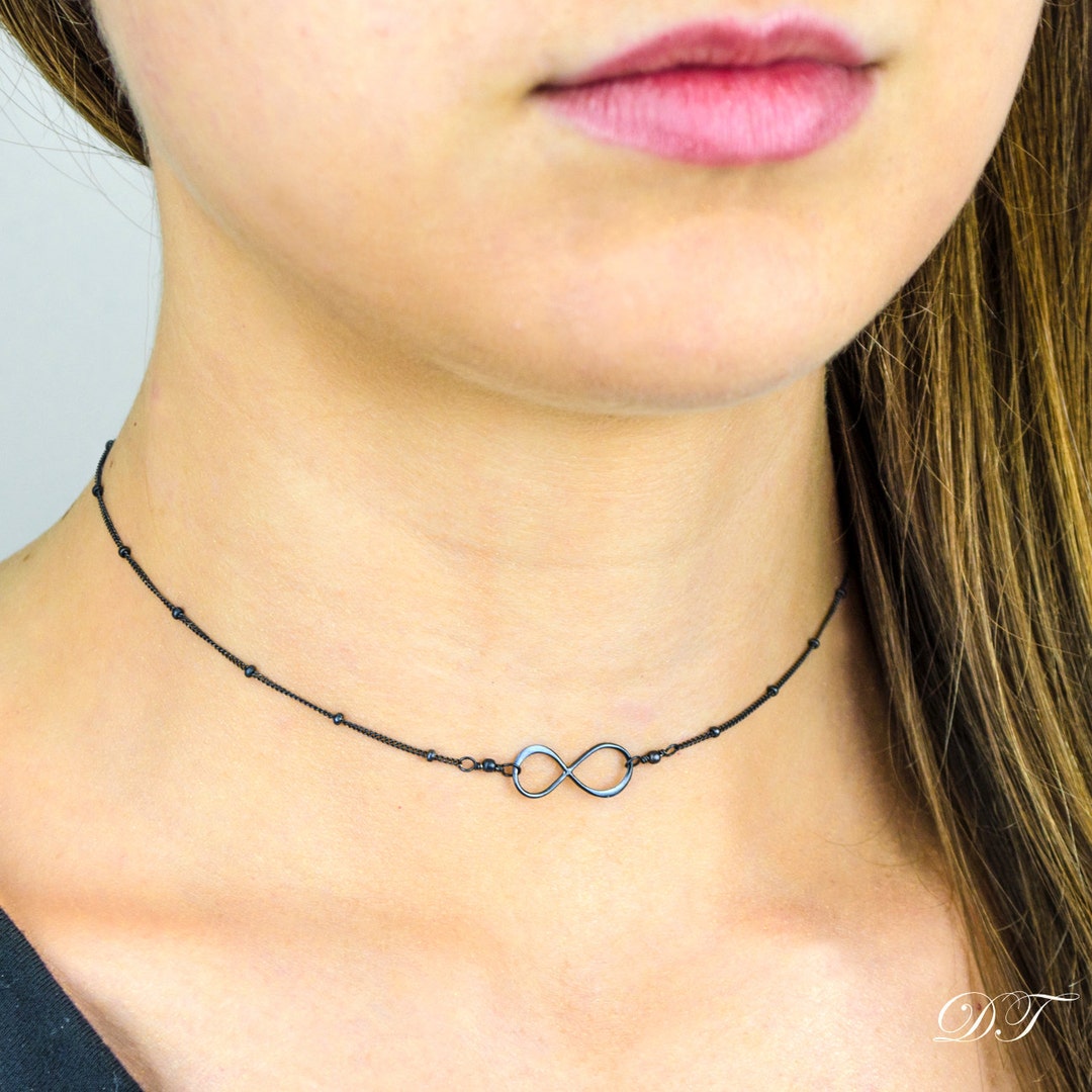 Dainty Infinity Choker, Black Choker, Chain Choker in Black Sterling ...
