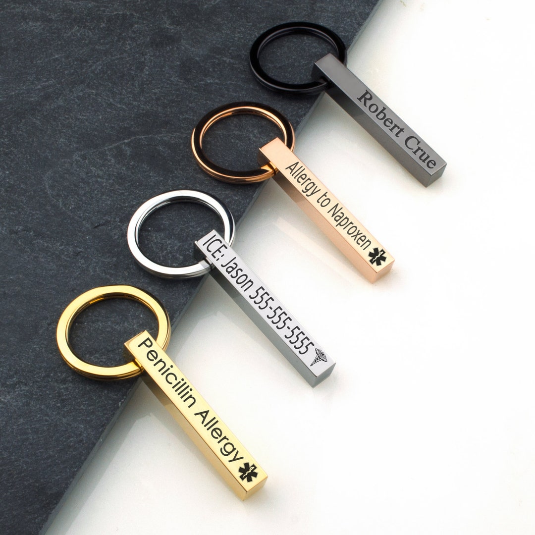 Personalized 3D Bar Keychain, Medical ID Bar Keychain, Medical ID 3D ...