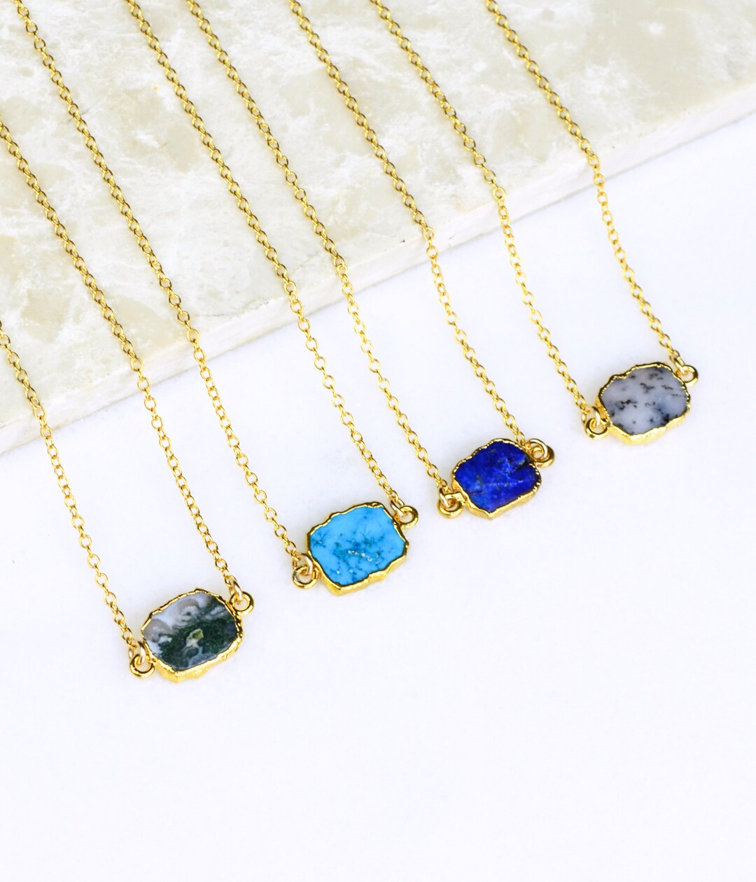 Natural Gemstone Slice Necklace, Freeform Turquoise Necklace Lapis ...