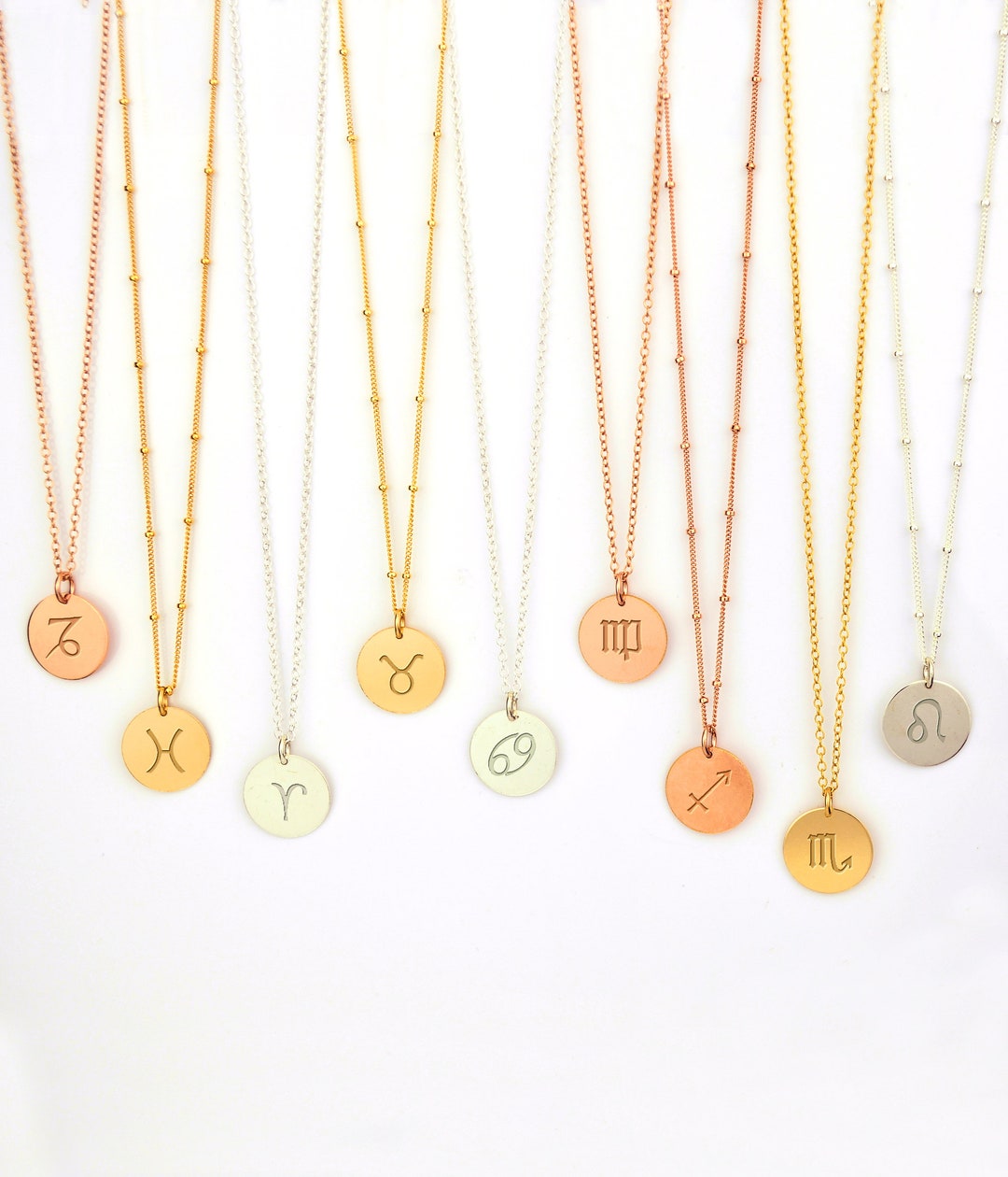 Zodiac Necklace, Birth Sign Charm Necklace, Rose Gold Silver, Star Sign ...