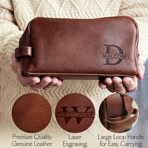 Custom Natural Leather Dopp Kit | Personalized Men’s Travel Toiletry ...