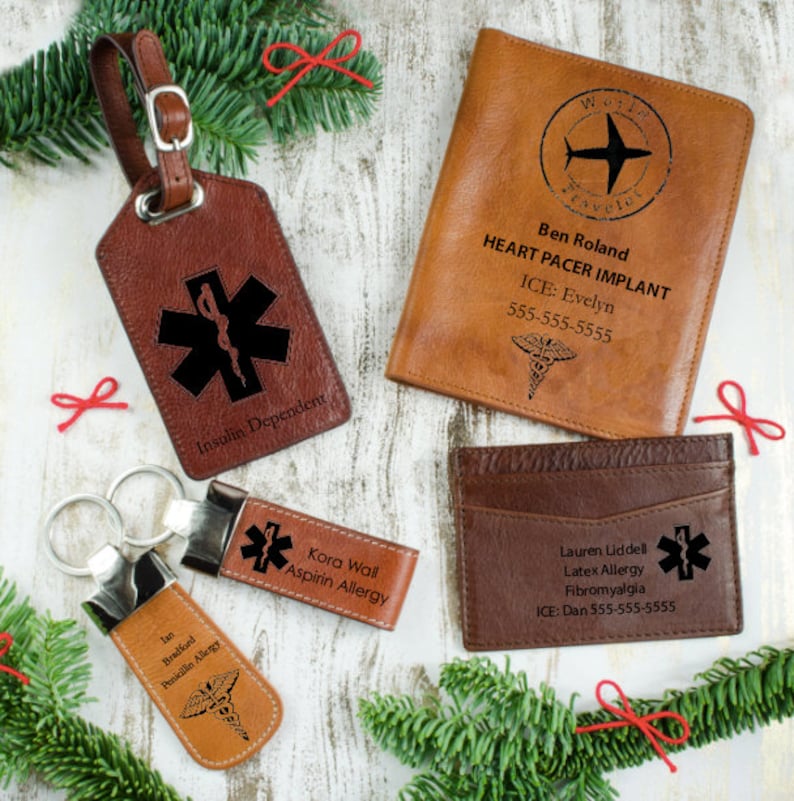 Medical ID Engraved Leather Keychain, Customized Medical ID Keychain ...