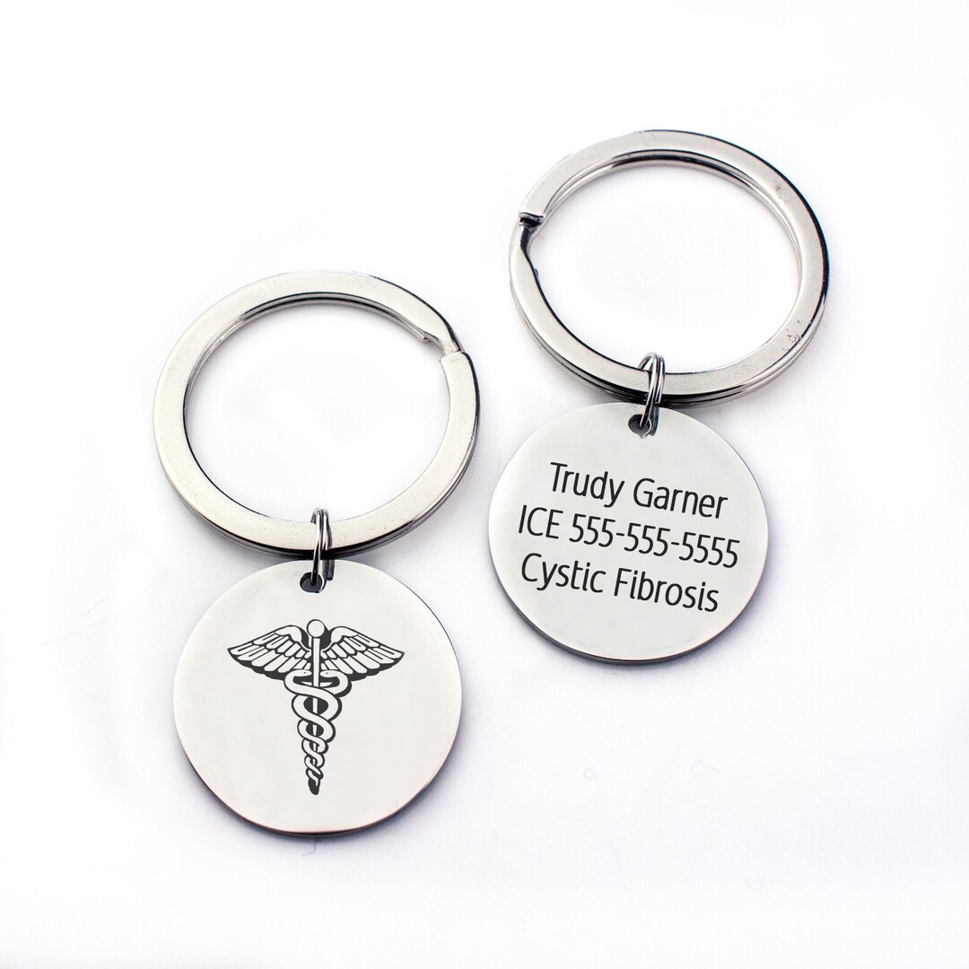 Personalized Medical ID Stainless Keychain for Him or Her, Custom Cute ...