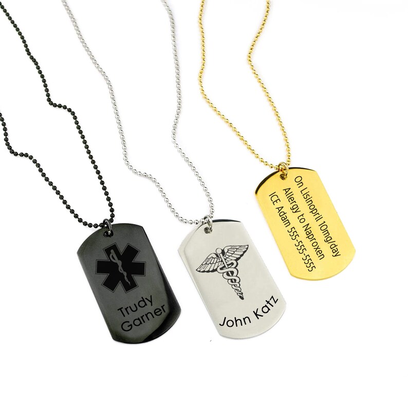 Personalized Stainless Steel Medical ID Dog Tag Necklace for Men ...