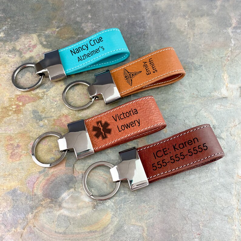 Medical ID Engraved Leather Keychain, Customized Medical ID Keychain ...
