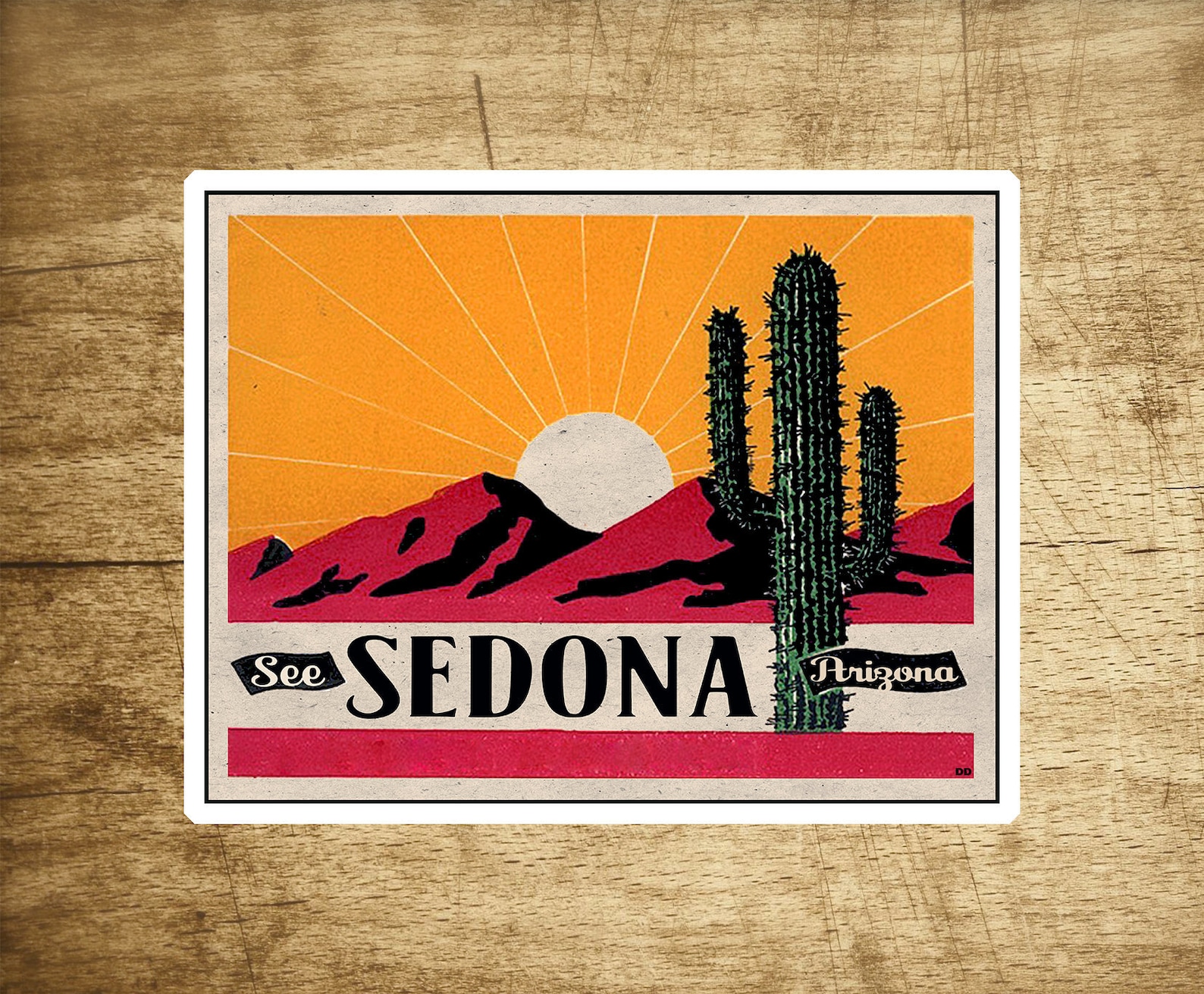 Sedona Arizona Vintage Travel Sticker Decal 3.9" Cactus Laptop Bumper ...