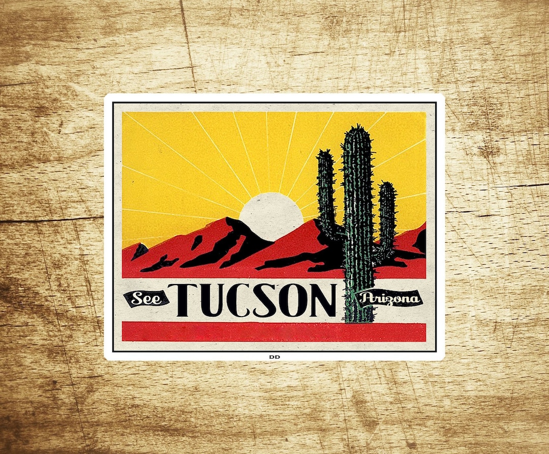 Tucson Arizona Vintage Travel Sticker Decal 3 5/8" Cactus Laptop Bumper ...