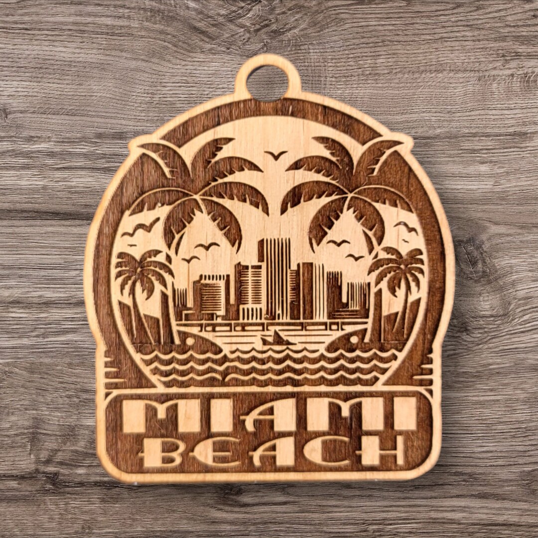 Miami Beach Florida Ornament Cherry Wood Christmas Personalized, Custom ...