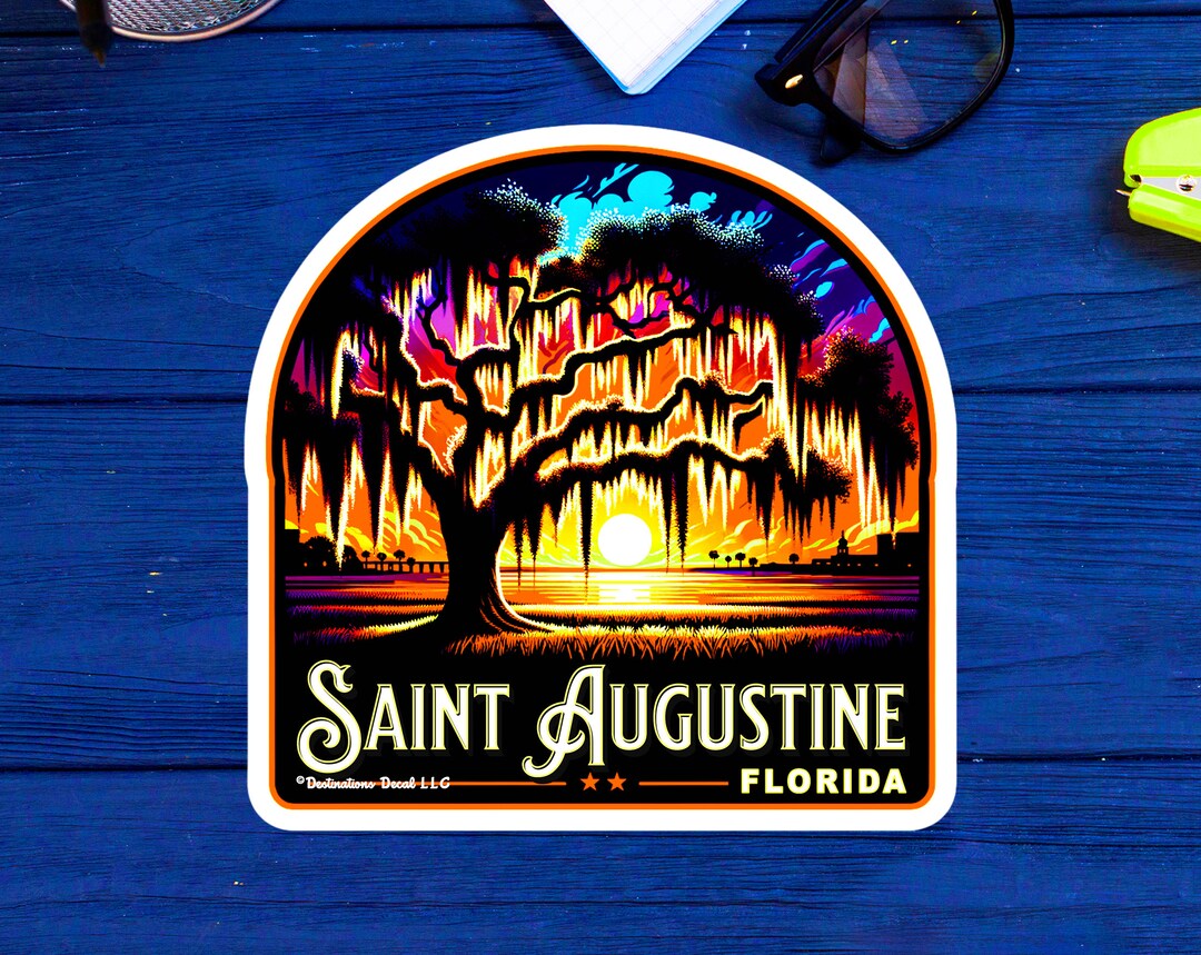 St. Augustine Beach Florida Beach Sticker Decal 3.4" Vinyl Spanish Moss ...