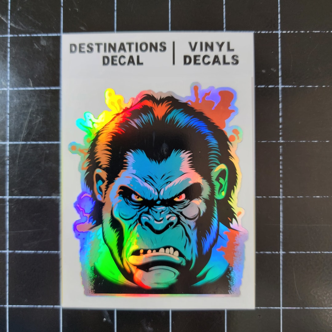 Gorilla Angry Ape Holographic Decal Sticker Mad 3.8" X 3.25" Indoor or ...