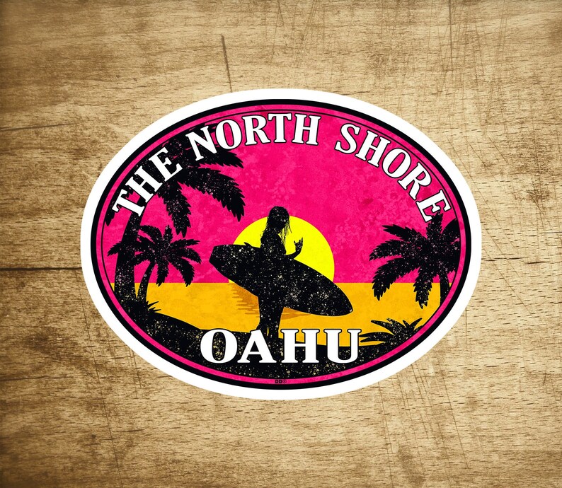 Surf North Shore Hawaii 3 5/8" Sticker Decal Oahu Surfing Laptop Bumper ...