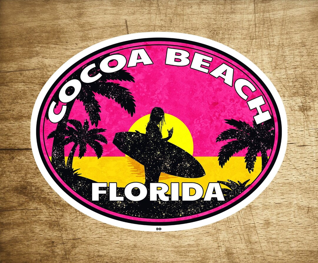 Surfing Cocoa Beach Florida DECAL STICKER Atlantic Ocean Surf 3.6" X 2. ...