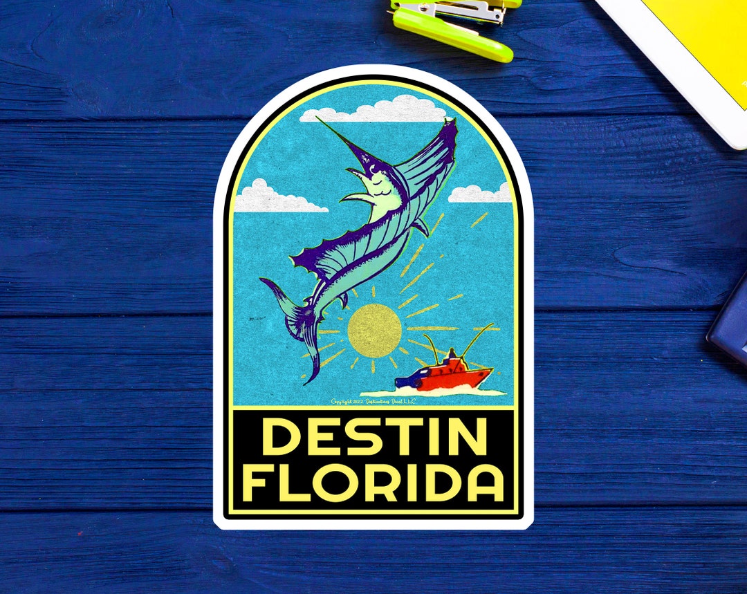 Destin Florida 3.8" Sticker Decal Sailfish Boating Fishing Vinyl Indoor ...