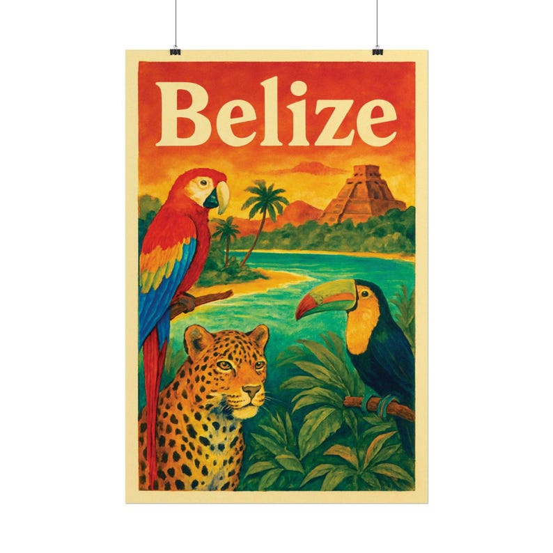 Vintage Belize Travel Rolled Poster, Souvenir Wall Art, Vacation Decor ...