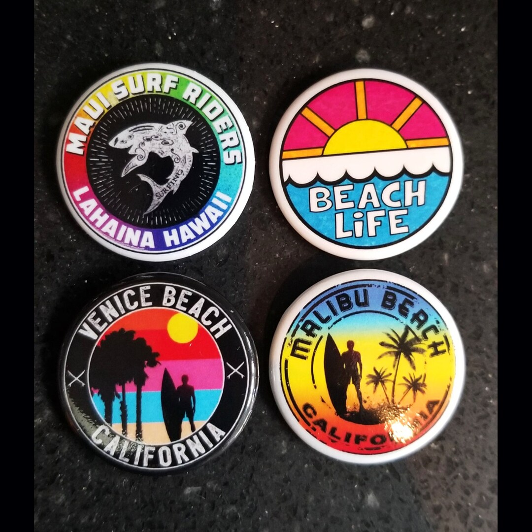 4- 1.25" Buttons or Magnets Surfing Beach Pin Back Surf Surfer Maui ...