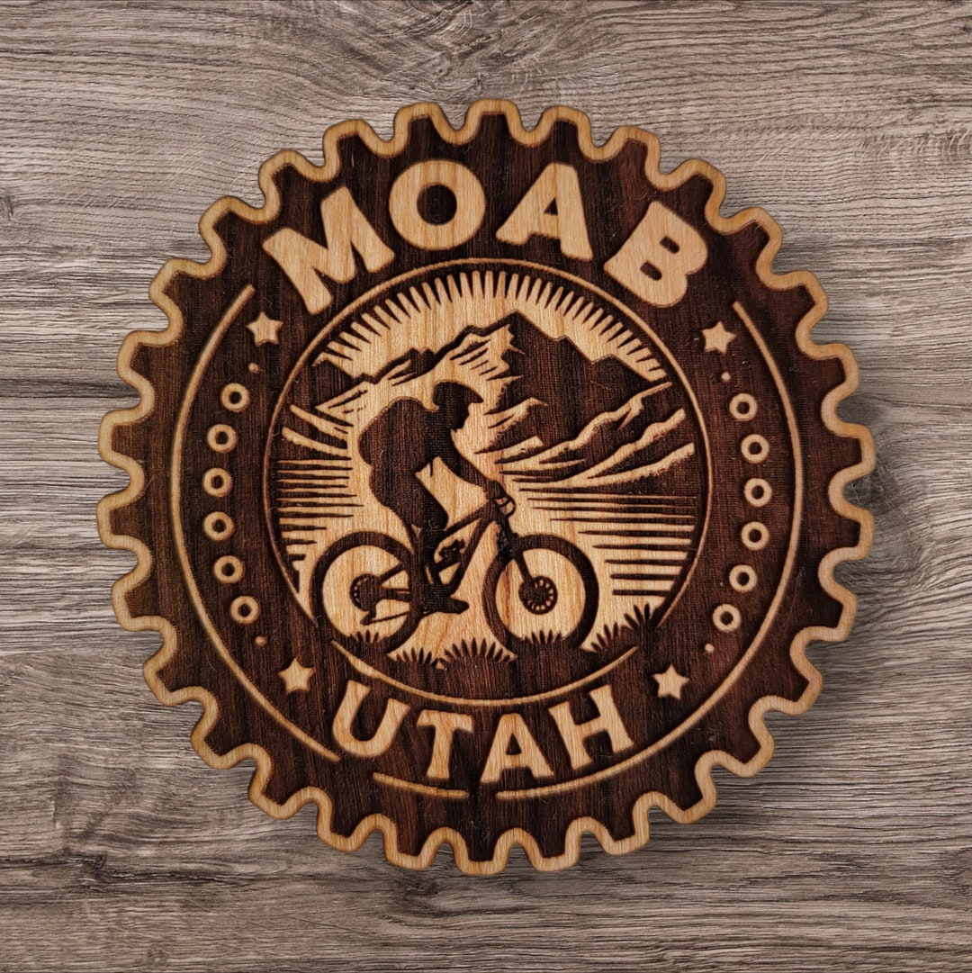 Moab Utah Mountain Biking Magnet 2.5" Cherry Wood Christmas , Cherry ...