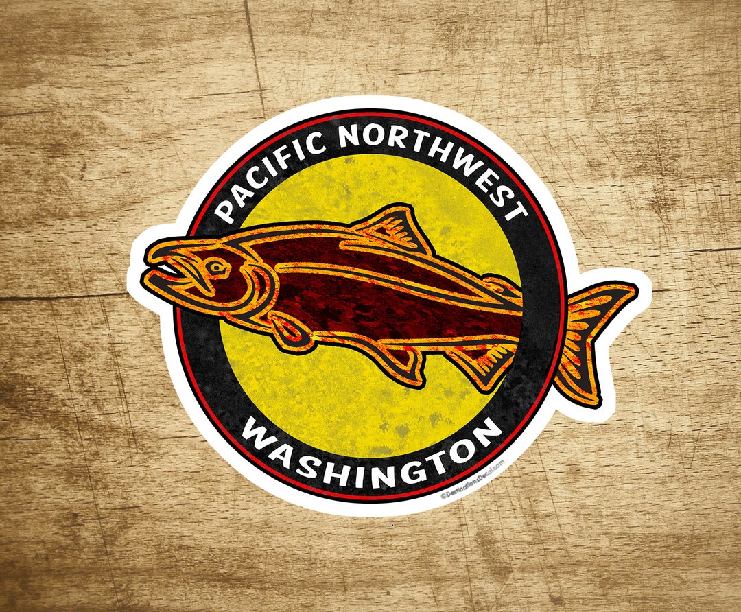 Washington Pacific Northwest Decal Sticker 3.5" X 2 3/8" Tribal Salmon ...