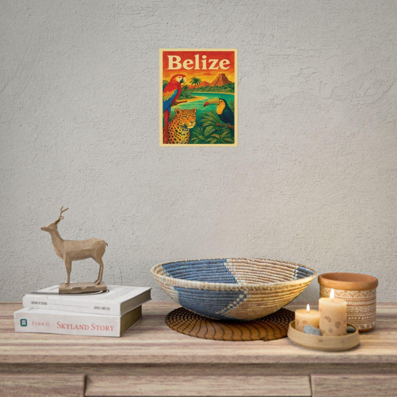 Belize Vintage Travel Poster Rolled Poster | Jaguar, Parrot & Toucan ...