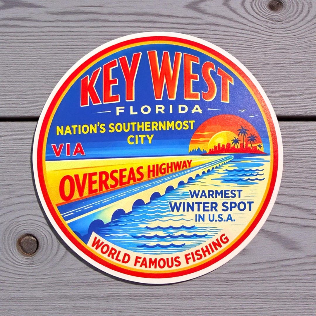 Key West Florida Vintage Travel Sticker 3" Vacation Souvenir Decal Gift ...