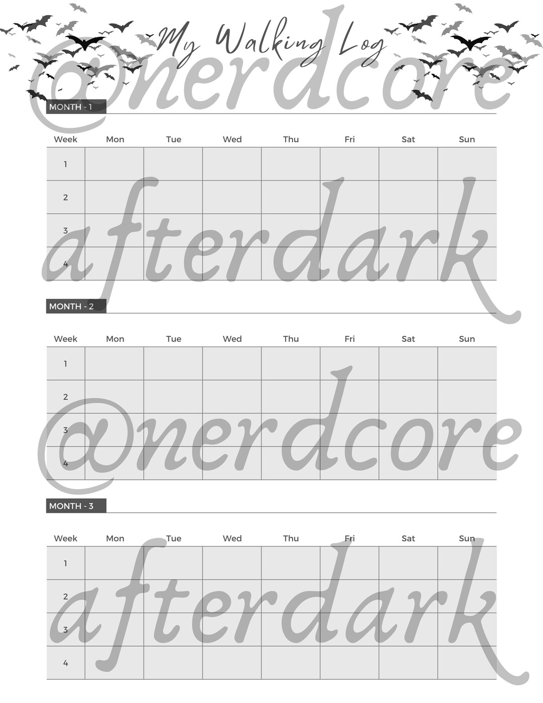 Goth Walking Log | Bat-themed Fitness Tracker Printable | 3-month ...