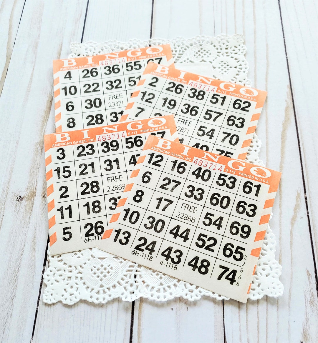 Paper Bingo Cards Orange With Stripe Sides, Set of 10 Bingo Cards for ...