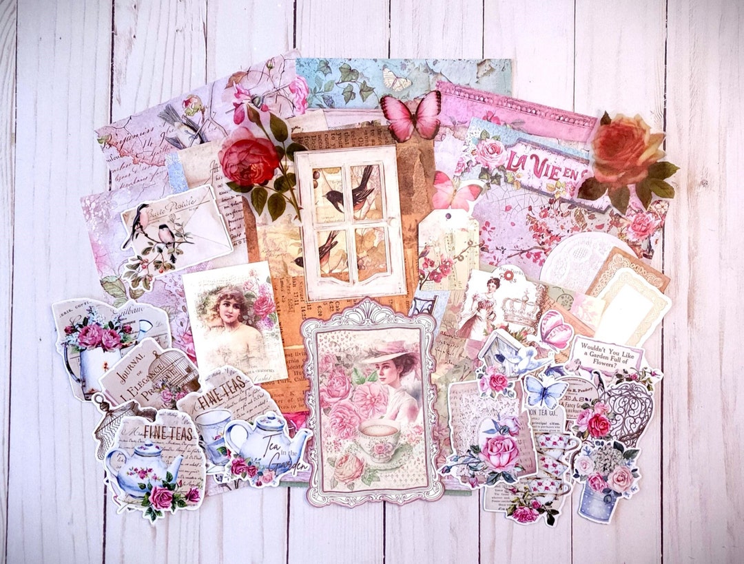 Vintage Style Papers and Stickers With Tea Garden Theme for Junk ...
