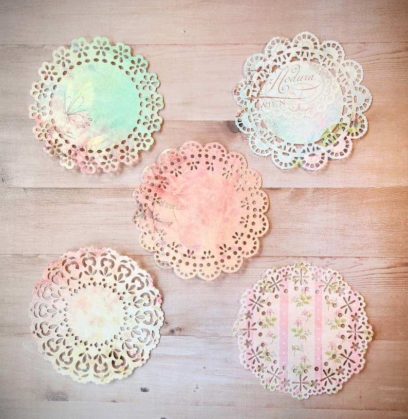 Round Paper Doilies With Print Pink Peach Green 10 Pcs for Scrapbook ...
