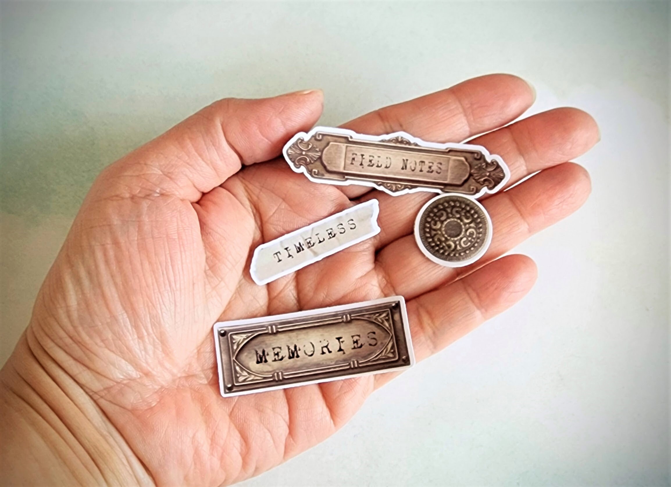 Vintage Style Word Label Strips and Faux Button Stickers 38 Pcs for ...