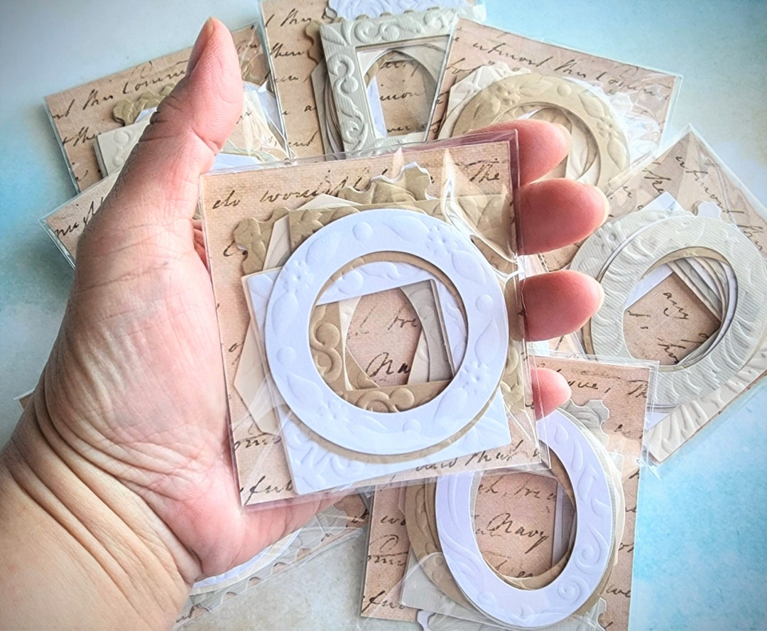 Embossed Cardstock Die Cut Frames Random 12 Pcs Pack, Cream and Brown ...