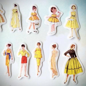 Vintage Retro Girls and Ladies in Sewing Pattern Style Yellow Fashion ...