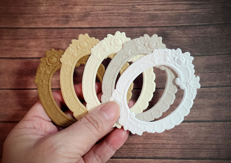 Embossed Oval Frame Die Cut in Neutral Colors 5 Pieces for Paper Crafts ...